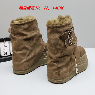 韩版皮带扣短靴女冬季加厚绒雪地棉鞋厚底12cm内增高小个子裤管靴