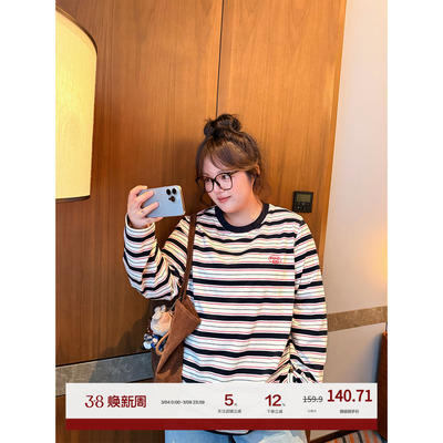 老章和小胖PONGKIKI复古长袖T千金风高知休闲松弛条纹短袖女