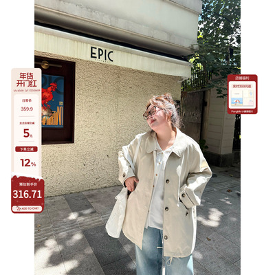 老章和小胖PONGKIKI爱丁堡圆领风衣外套简约休闲100%棉短款外套女