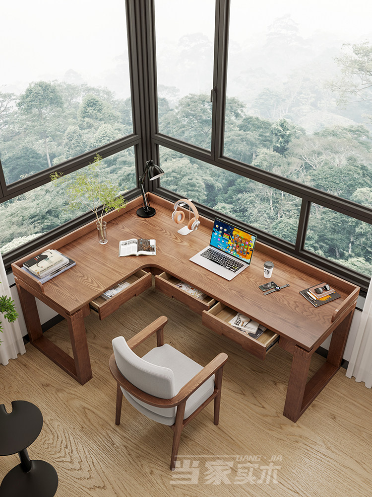 Solid Wood Corner Desk with Drawer Computer Desk L-Shaped Corner Study ...