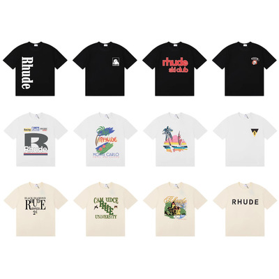 25ss跨境欧美潮牌RHUDE人物椰树字母印花美潮短袖T恤男女同款