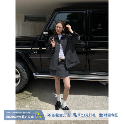 ETHOR灰色羊毛多口袋西装