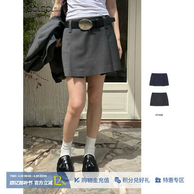 ETHOR休闲纯色褶裥迷你裙