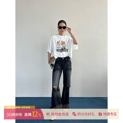 MOMENTPLAY秋冬刺绣手绘少女T恤