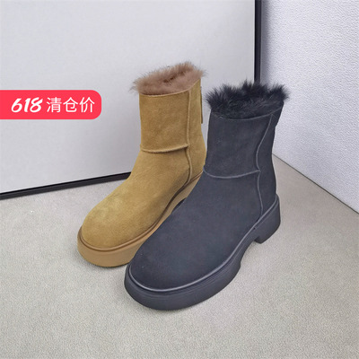 可媚牛反绒冬雪地靴毛里