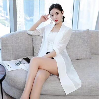 中长款上衣披肩外套女夏季显瘦小西服西装三季春夏薄款开衫2025