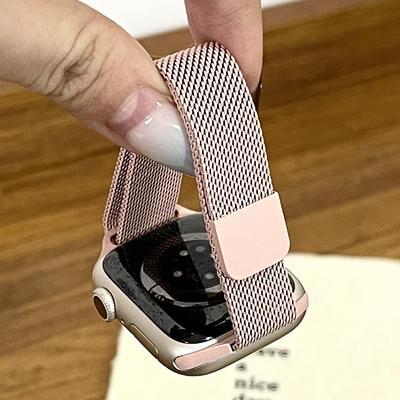适用iwatch10简约米兰尼斯磁吸表带新款S9星光淡粉色细款applewatch8苹果手表7代金属表带可爱se夏天透气女生