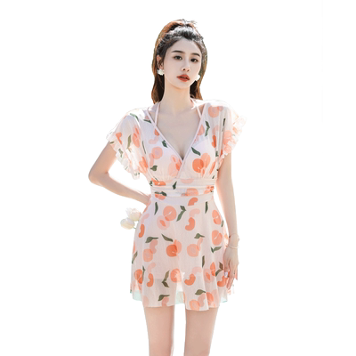 欧鲨裙式女士连体Ｖ美背泳衣