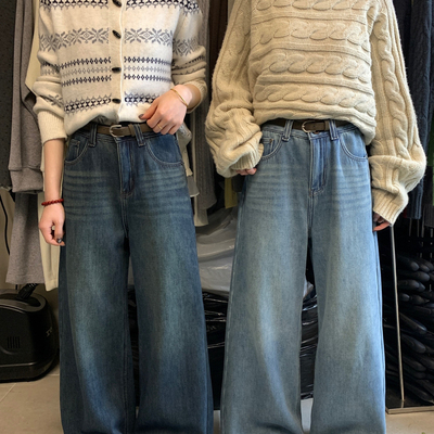 想象SAILORMOON -爆爆爆复古爆款皮带直筒加绒牛仔裤(配腰带)