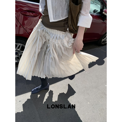 LONSLAN 2025 SUMMER 百褶风琴不规则腰头设计半裙