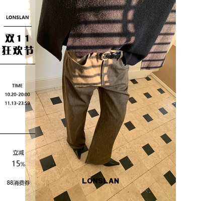 LONSLAN 26WINTER 10.20NEW20:00复古咖色牛仔直筒裤
