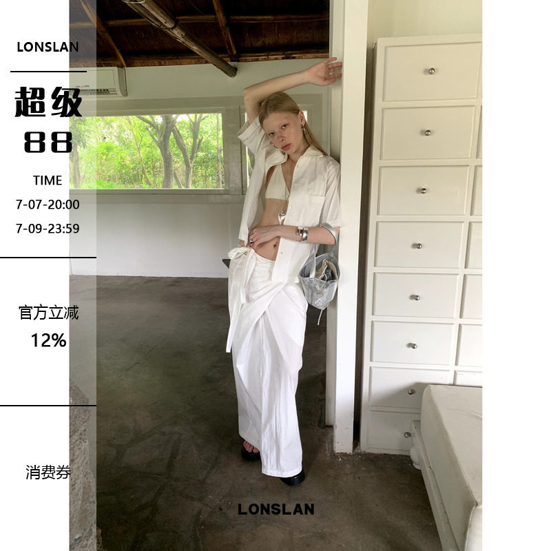 LONSLAN 2024 SUMMER 7/8 20:00NEW白衬衫+绑带半裙套装