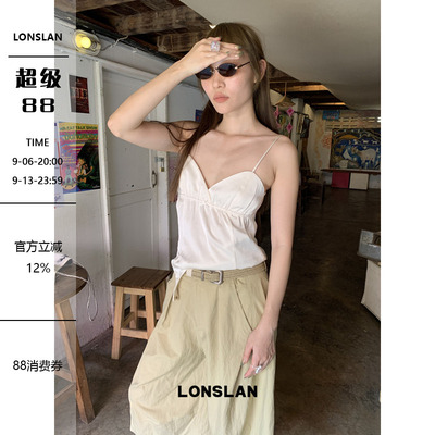 LONSLAN 2026SUMMER 缎面光泽蝴蝶结下摆不规则设计吊带背心