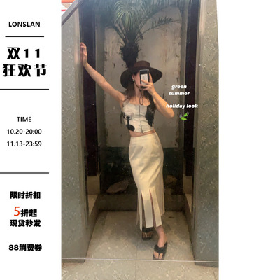 lonslan包臀开衩半身裙春夏新品