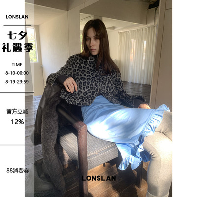 LONSLAN 24WINTER 12/9 20:00NEW毛呢灰色豹纹拉链外套