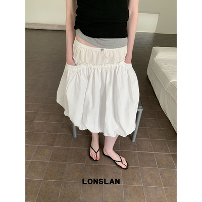 LONSLAN25SUMMER 抽绳双层腰头蓬蓬半裙