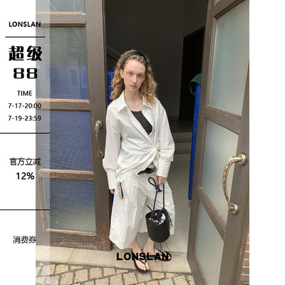 LONSLAN 2026春夏新品不规则扣衬衫+中裤套装