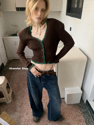 LONSLAN拼色短款针织内搭开衫