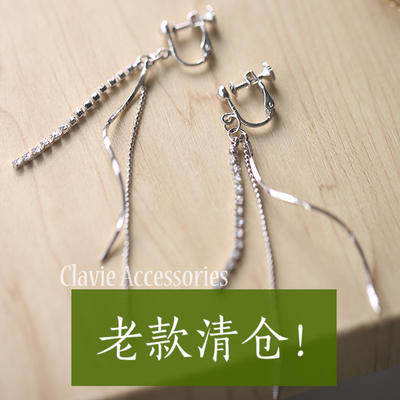 日系水钻长款圆脸耳钉螺丝耳夹