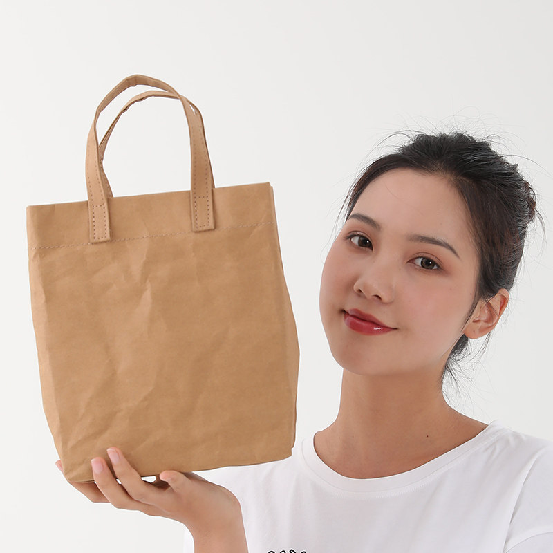 水洗牛皮纸包小手提袋包女加厚纸质包女复古小众包包设计感潮牌