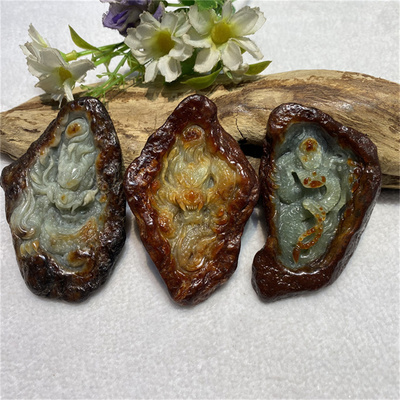 和田玉黄白河磨玉龙吊坠挂件手把