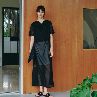 COLINE CONCISE｜日本进口棉纱黑色两件套连衣裙