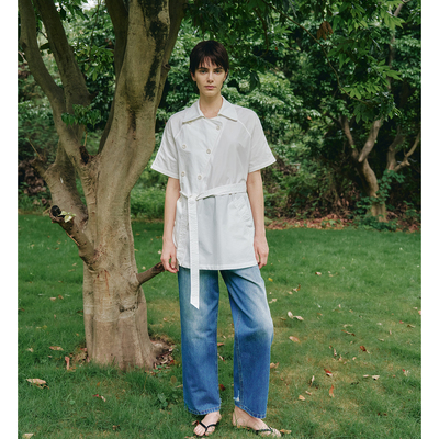 COLINE CONCISE｜PIMA皮马棉斜门襟设计感/白色风衣式衬衫