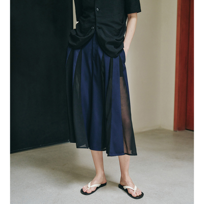 COLINE CONCISE 小众设计师设计感/藏蓝拼接造型感五分裤