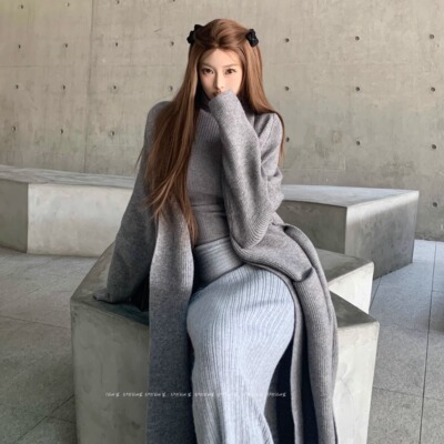 BABYblue加厚浴袍腰带针织长大衣