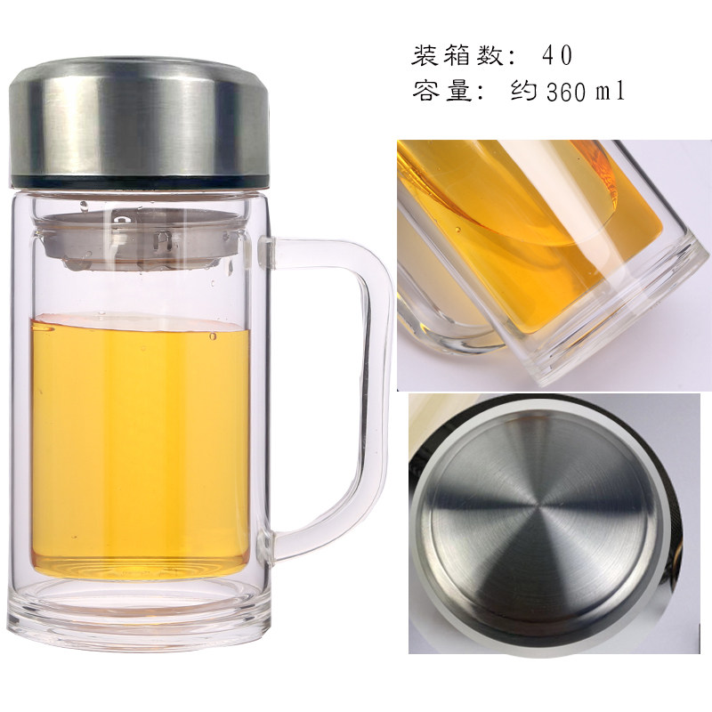 厂家直销定制双层隔热玻璃办公杯 带手柄广告礼品水杯子印字logo