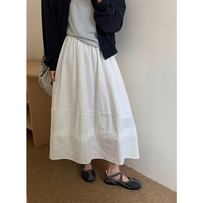 韩系温柔风白色花边半身裙女2026
