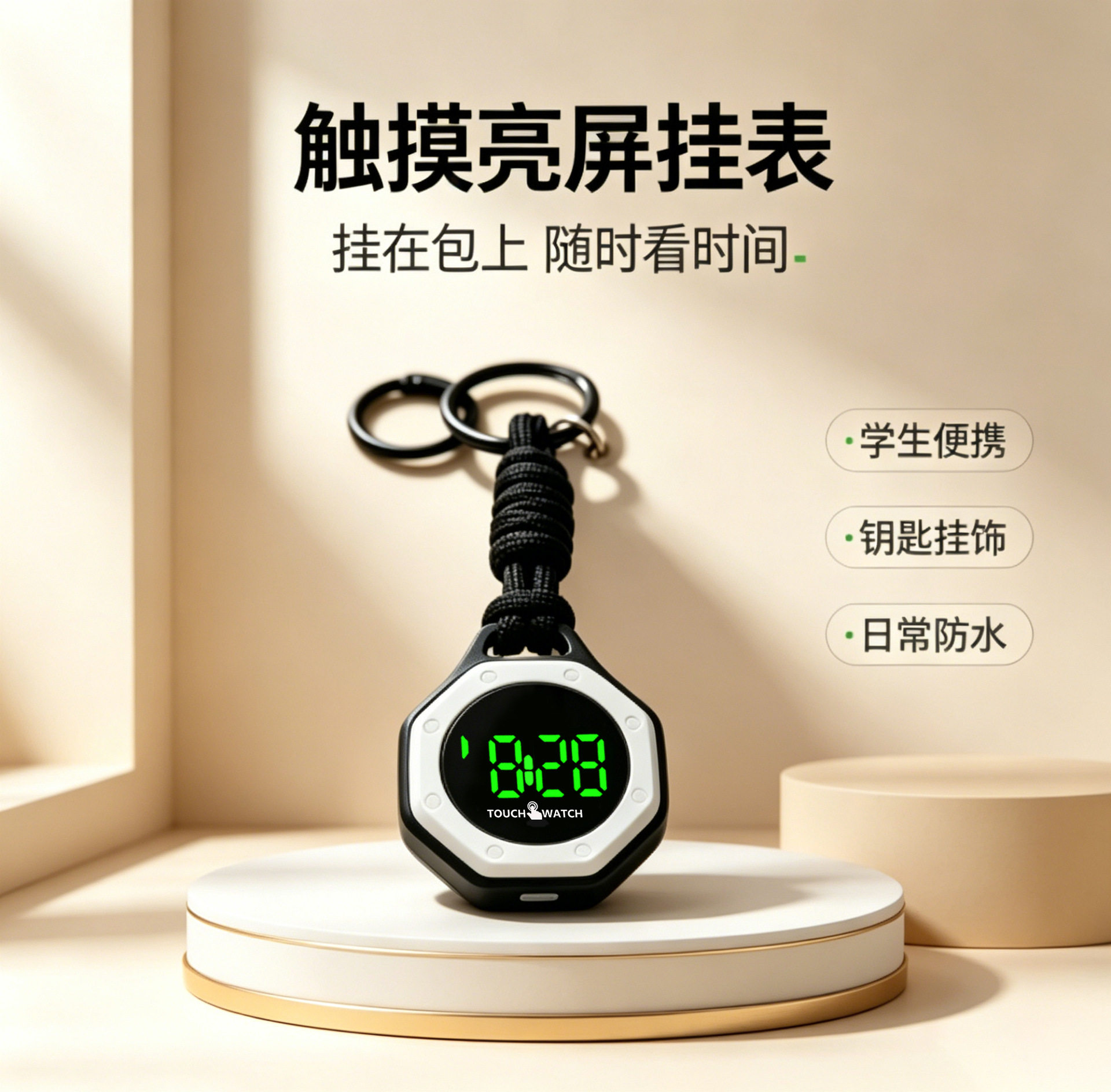现货外贸手表LED挂绳表简约八角形夜光轻奢多色可选背包电子挂表