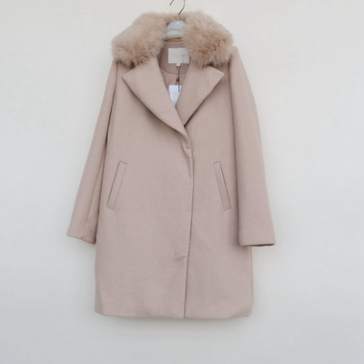 艾格淘特正品狐狸毛领羊毛呢棉衣