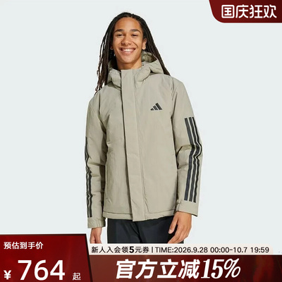 Adidas阿迪达斯棉服男冬季三条纹保暖运动连帽夹克外套 JY8303