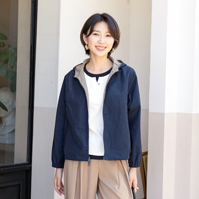 韫长袖连帽领短款休闲双面穿风衣