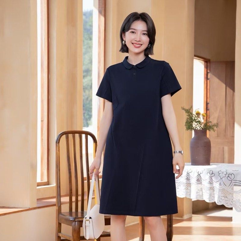 YUN韫2026夏季新款女装翻领高级感气质凉感收腰短袖女连衣裙 5706