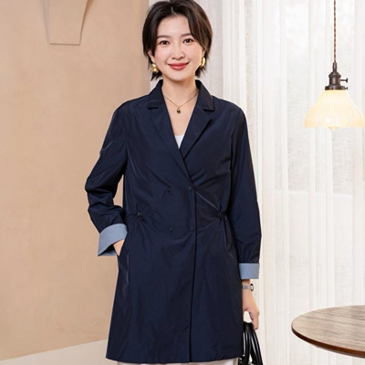 YUN韫长袖西装领中长款显瘦风衣