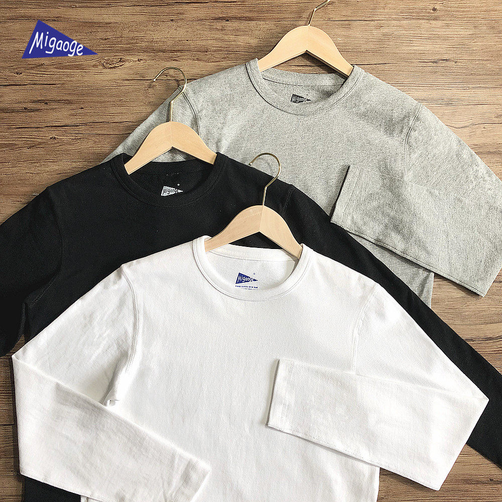 MIGAOGE自制秋冬加厚纯棉磨毛简约纯色男款修身打底衫圆领长袖T恤_虎窝淘