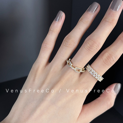 18k镀金经典满钻链条戒指