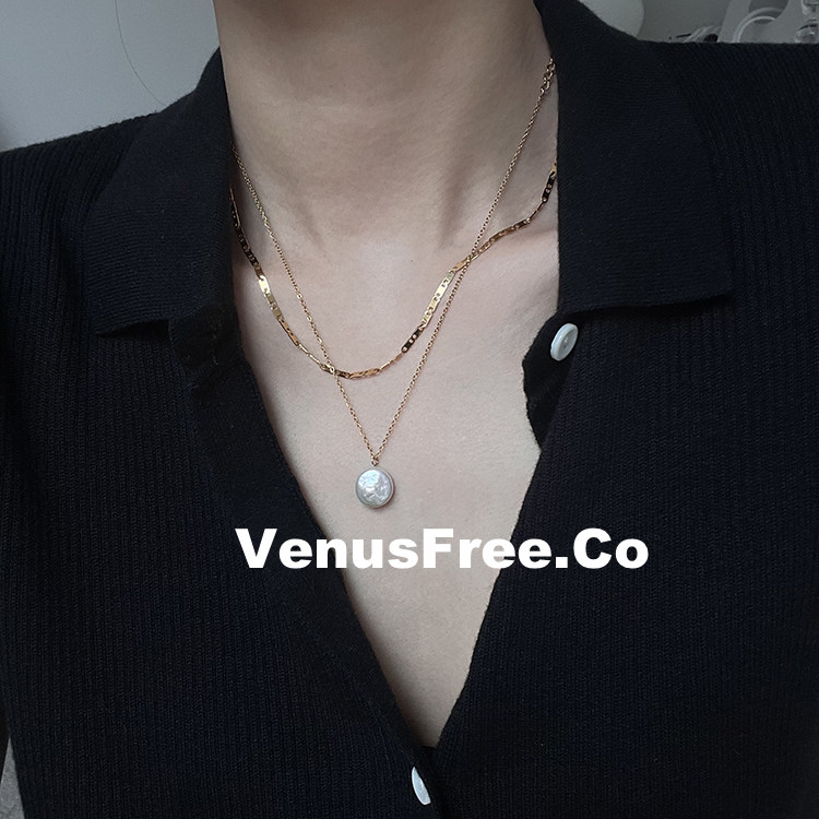 好品质2选18K镀金色天然淡水珍珠/超闪亮扁裸链锁骨链项链叠戴ins