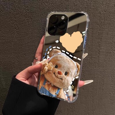 泰国黄油小熊适用iPhone15pro苹果16手机壳华为pura70红米note9镜面mate60pro爱心vivox90s小米14潮opporeno7