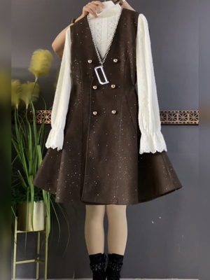 秋冬大码法式气质假两件连衣裙女收腰显瘦洋气减龄中长款裙子潮