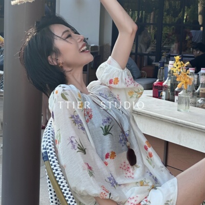 TTIER｜【法式度假】碎花衬衫短裤轻薄防晒套装夏季MS148
