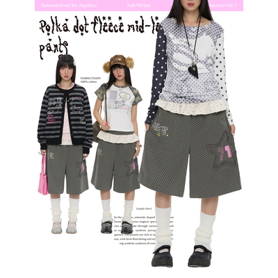 夏季灰色波点星星褶皱中裤