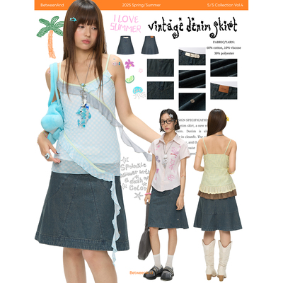 复古牛仔裙古着vintage感牛仔裙
