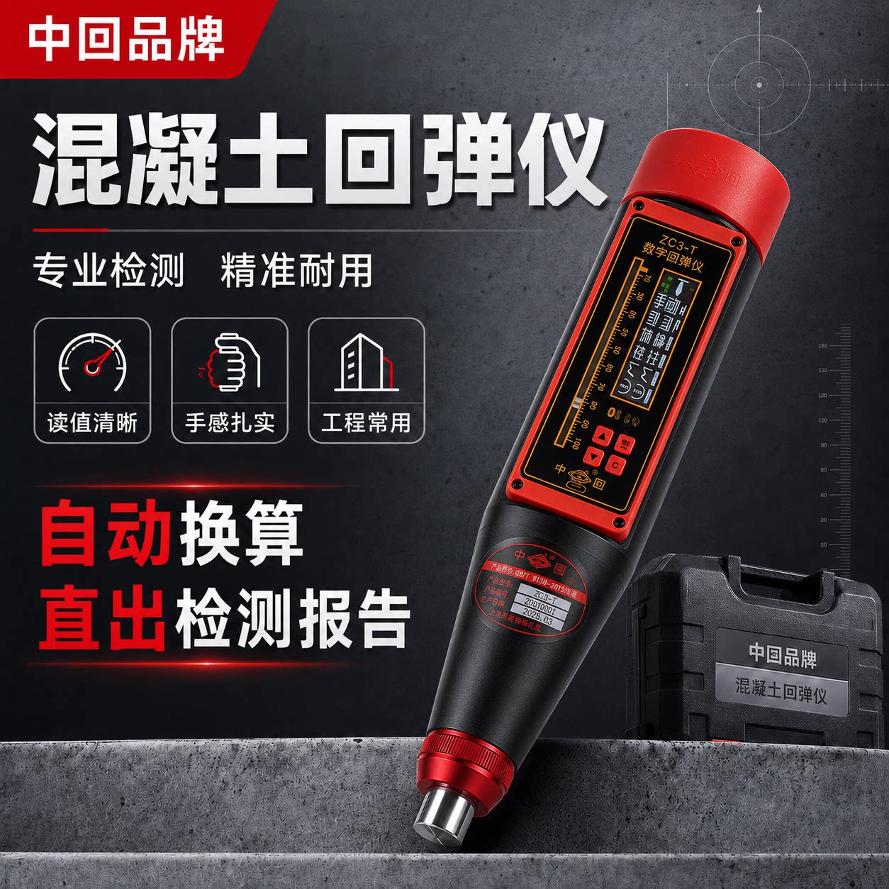 中回混凝土回弹仪蓝牙数显抗压强度检测砖砂浆砼强度检测水泥标号