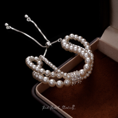 红口袋法式珍珠锆石三层手链