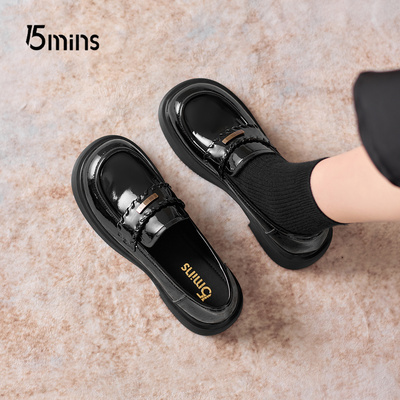 15mins粗跟小皮鞋女鞋豆豆鞋深口