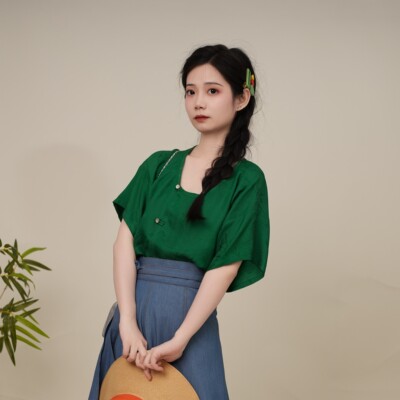 蔷薇星 | 丹霞卷 | 凤翥斋唐制真丝背子短袖汉元素牛仔破裙汉服