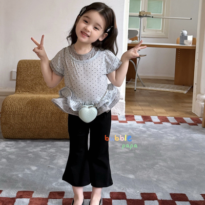 26夏 Bubble 女童圆点拼接短袖35210 黑色微喇裤25552